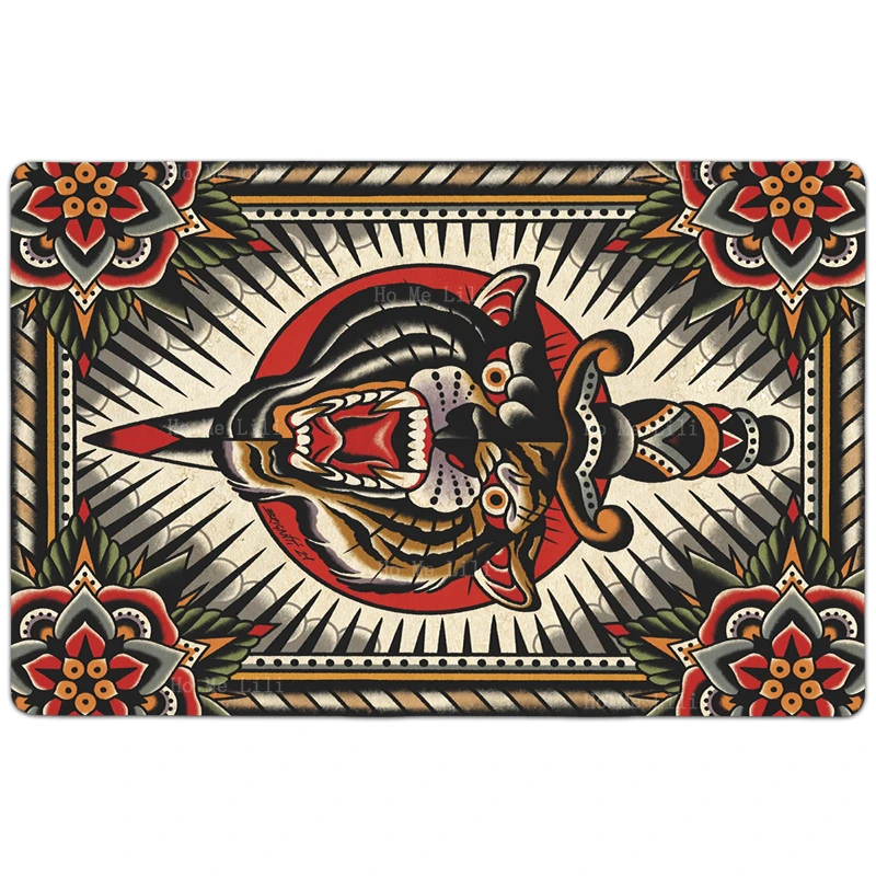 Traditional Panther With Dagger Tattoo