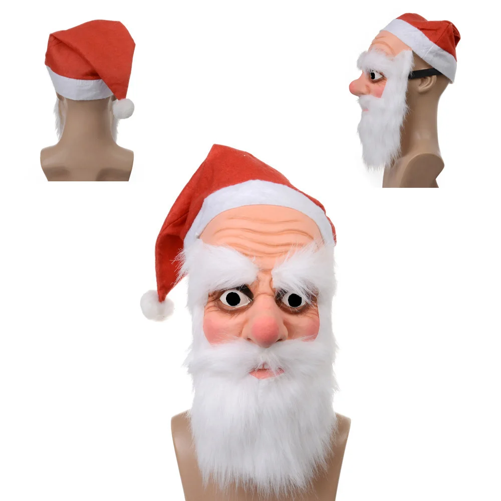 Cosplay-Christmas-Santa-Claus-Old-Men-With-Red-Hat-Cap-White-Beard ...
