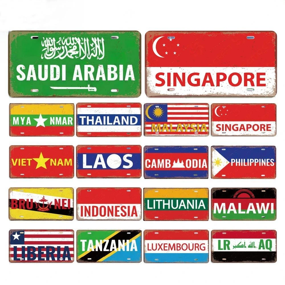 Vintage-Country-Poster-License-Plates-Saudi-Arabia-Singapore-Thailand ...