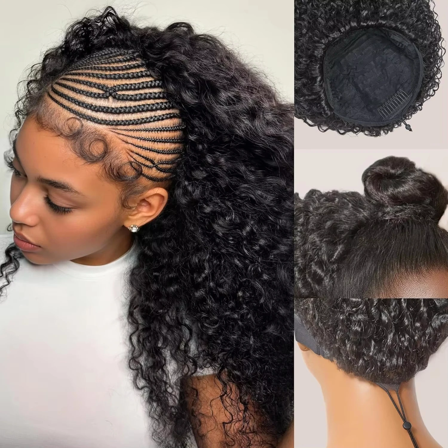 Media peluca rizada, pelucas rizadas de cabello Remy de 250% de ...
