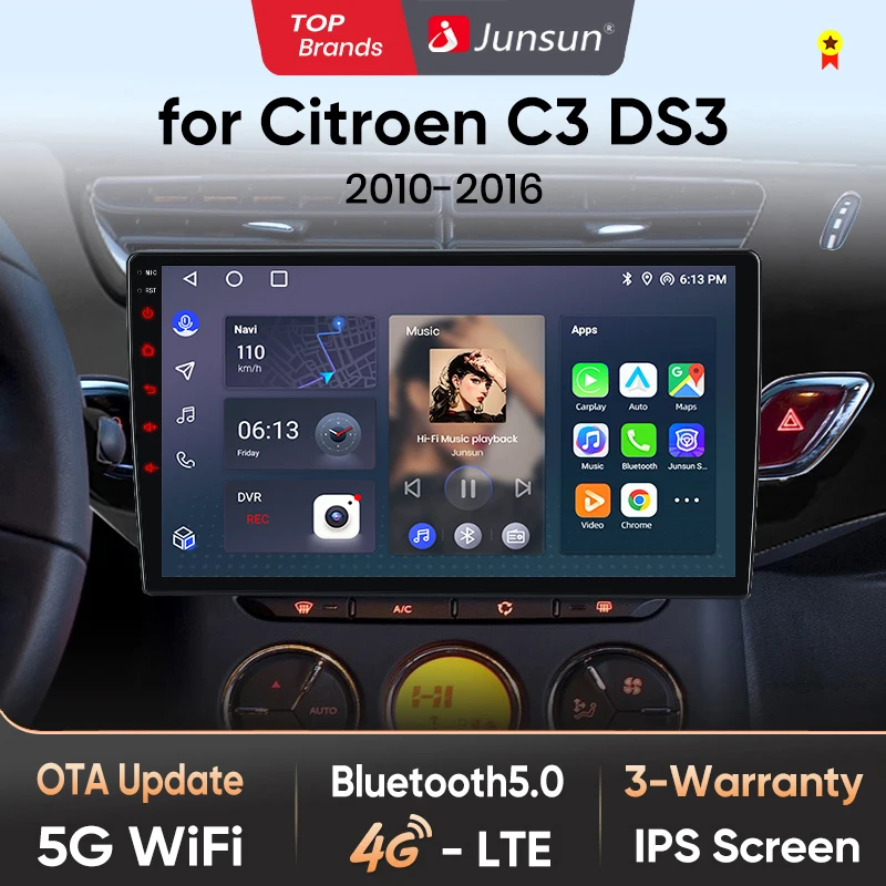 Junsun Wireless CarPlay Android Auto Car Radio For Citroen C3 DS3 2010 ...
