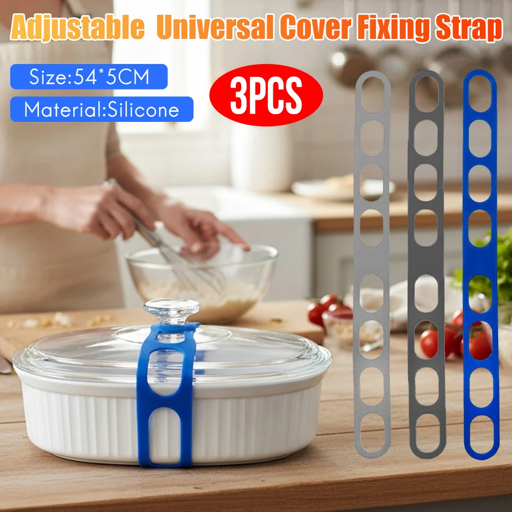 3/6PCS Universal Silicone Pot Lid Fixing Strap Reusable Splash-Proof ...