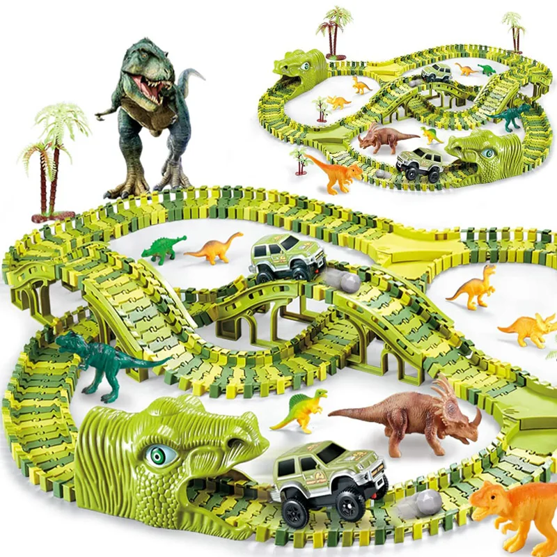 DIY-Plastic-Racing-Track-Set-Dinosaur-Railway-Toys-Flexible-Race-Track ...