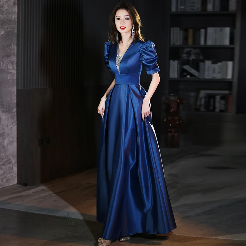 Royal-Blue-Evening-Dresses-Long-Elegant-V-Neck-A-Line-Floor-Length ...