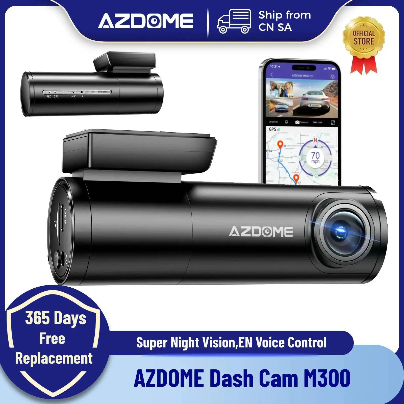 AZDOME-M300-Dash-Cam-1296P-WIFI-Dash-Car-Camera-English-Voice-Control ...