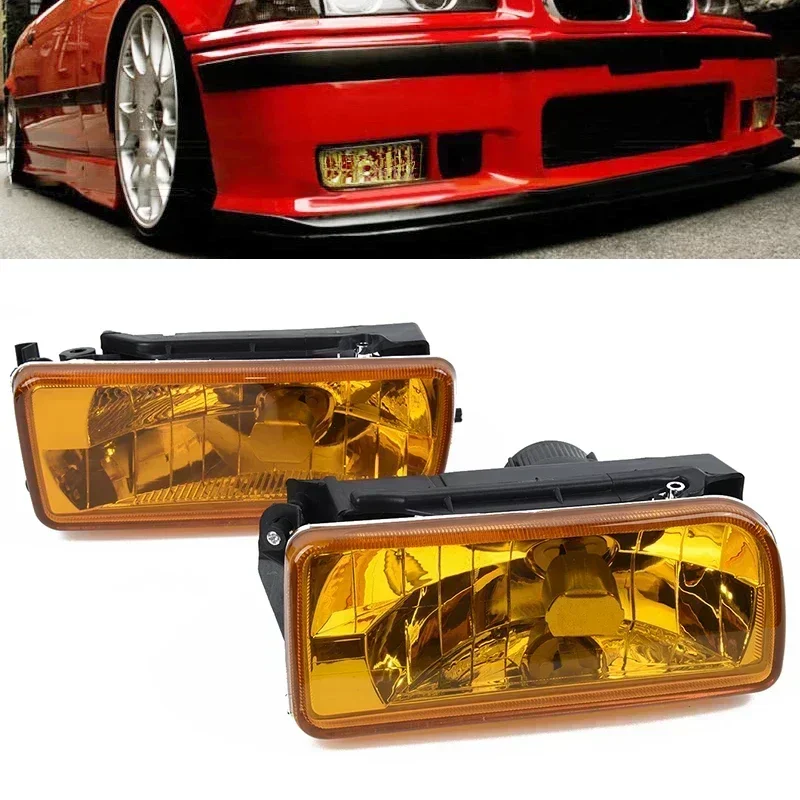 Pair-Lamps-Yellow-Lens-H1-12V-55W-1992-1998-For-BMW-E36-Chrome-Fog ...