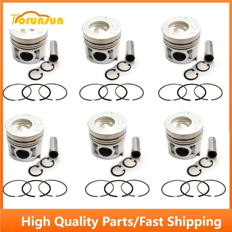 New 6 Sets STD Piston Kit With Ring ME220454 Fit For Mitsubishi 6D34T ...