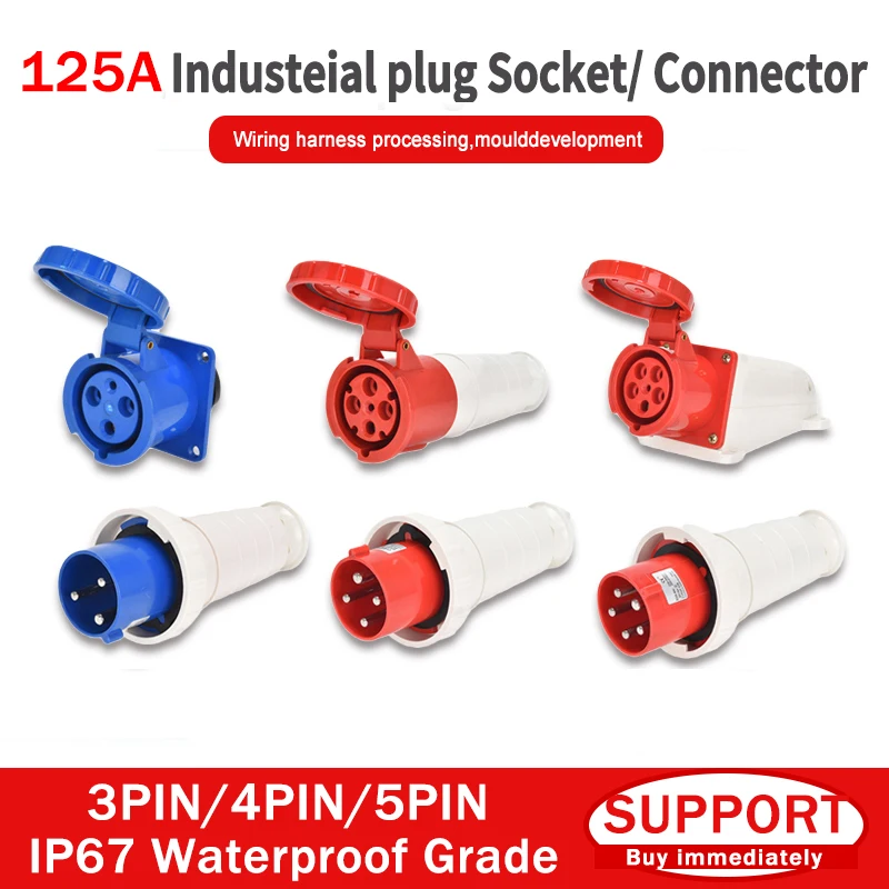 KRE-125A-Waterproof-Industrial-Plug-3-4-5-Pin-380V-415V-Dustproof ...