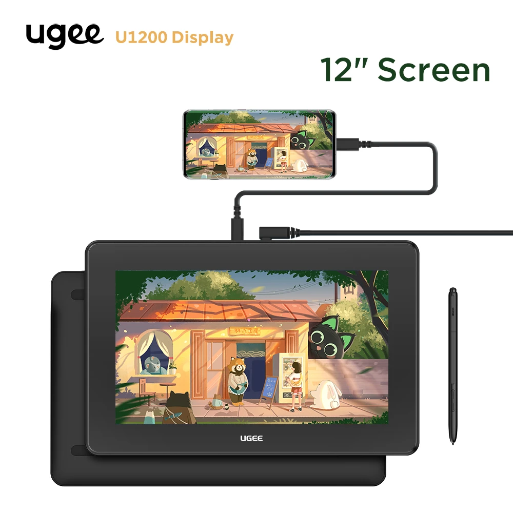 UGEE U1200 Graphic Tablet Drawing Monitor 1080P 12inch HD Screen 3in1 ...