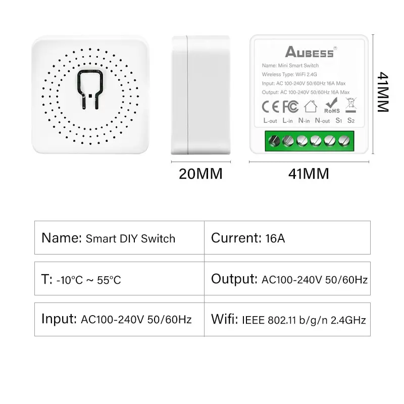 16A Toodle WIFI Mini Smart Switch Bluetooth WIFI Dual Mode Switch Smart ...