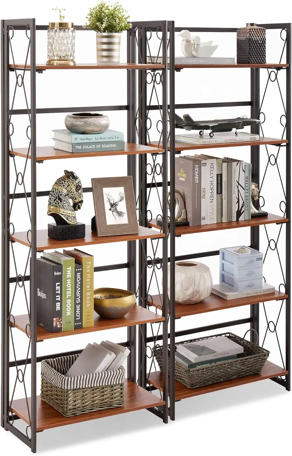 Folding-Bookshelf-5-Tier-Bookcase-Foldable-Easy-Assembly-Industrial ...