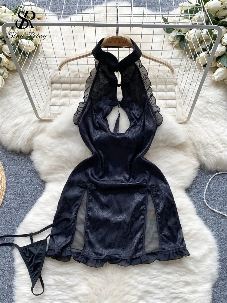 SINGREINY-Retro-Sheer-Cheongsam-Sexy-Pajamas-Women-Mesh-Patchwork ...