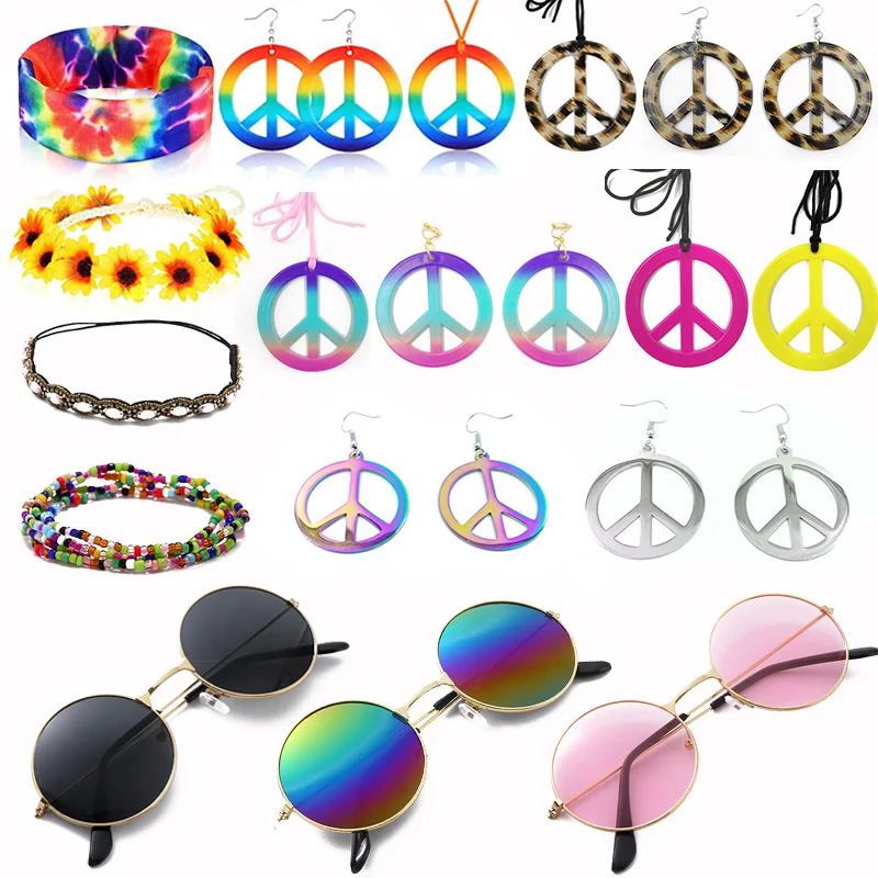 Halloween-Party-Props-Hippie-Accessories-Daisy-Headband-Sunglasses ...
