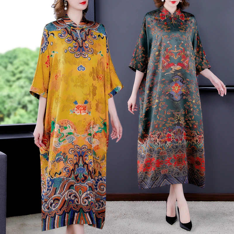 Vestido-largo-de-seda-Natural-con-estampado-para-primavera-y-verano ...