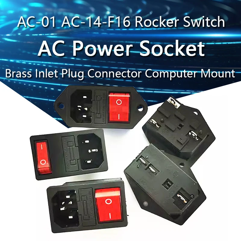AC-01-AC-14-F16-Electrical-Power-Socket-250V-Rocker-Switch-Brass-10A ...