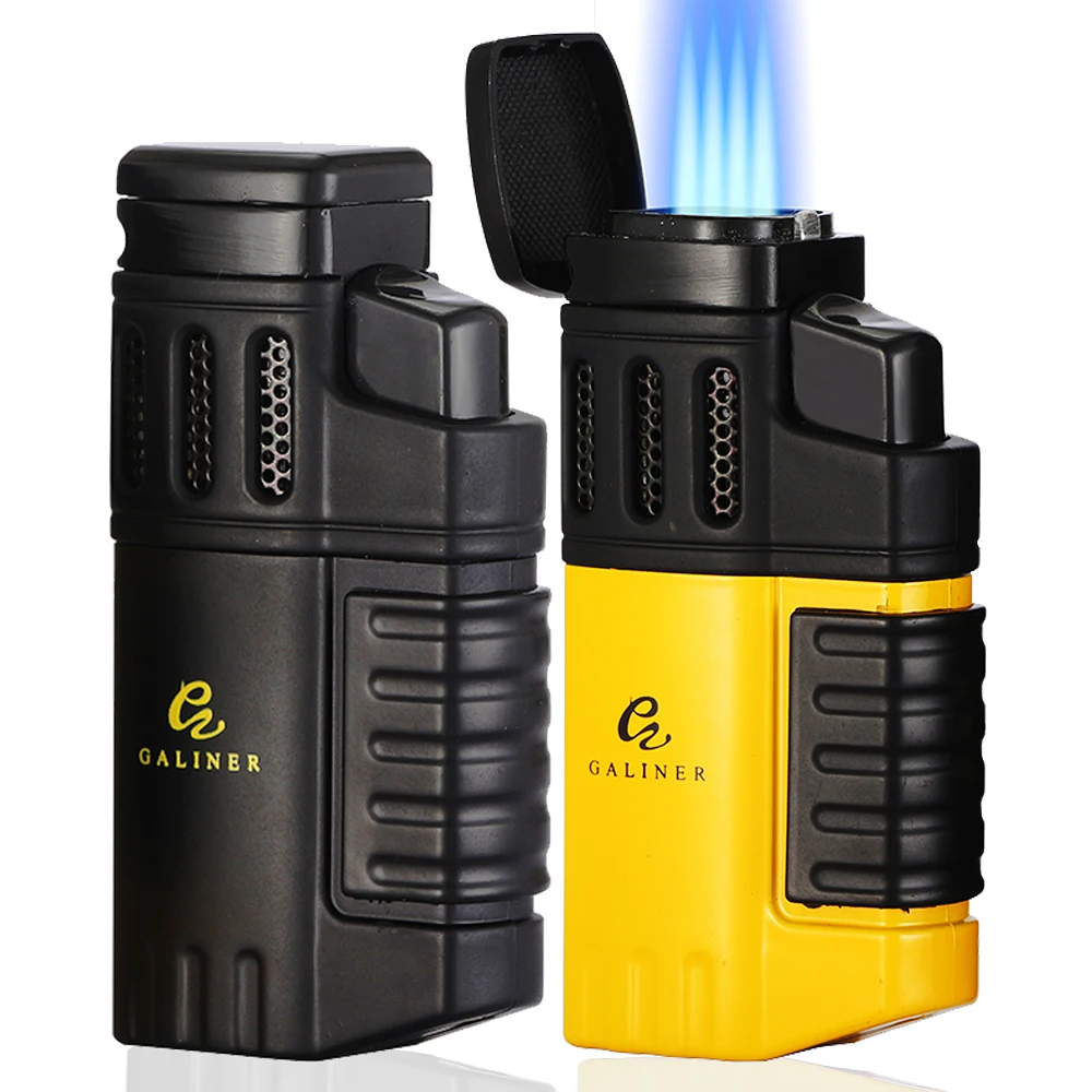 GALINER-Butane-Gas-Lighter-Cigar-Cigarette-Tobacco-Lighter-4-Torch-Jet ...