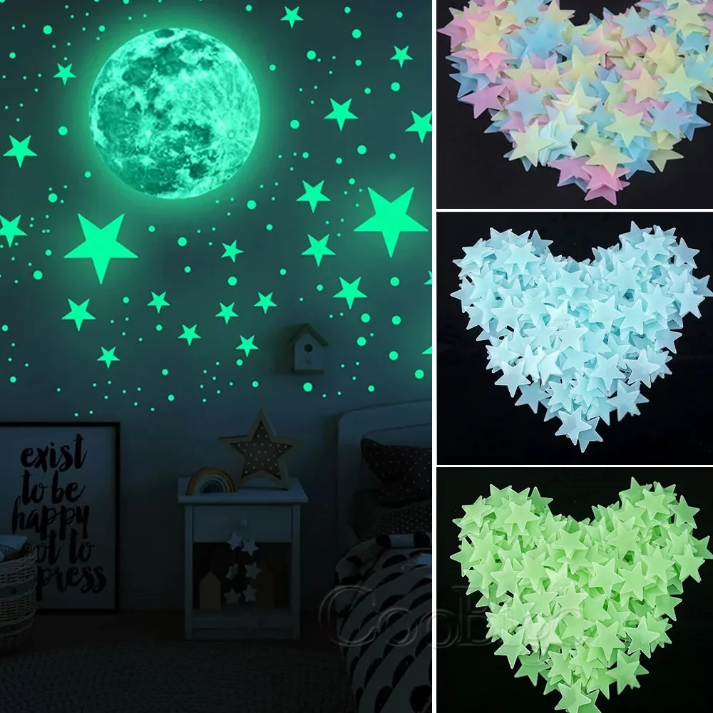 1~5Packs Stars Luminous Wall Stickers for Livingroom Ceiling Baby ...