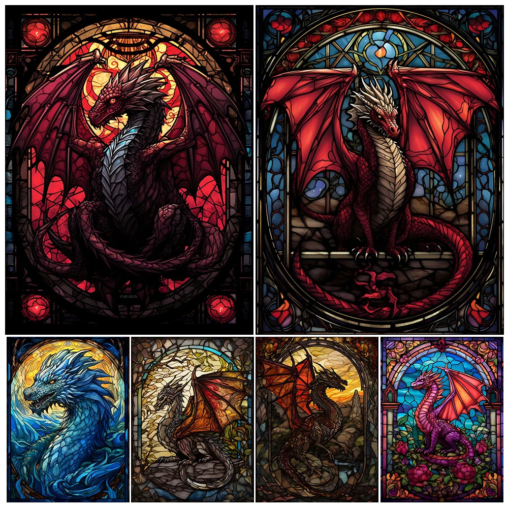 Stained Glass Dragon Abstract Wall Art Canvas Painting Red Doomfire ...