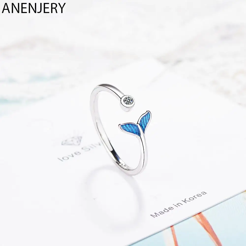 ANENJERY Trendy Silver Color Blue Mermaid Tail Cuff Ring With Cubic ...