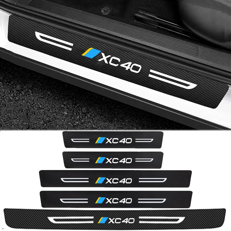 Carbon Fiber Car Door Sill Protector Stickers For Volvo XC40 Badge Rear ...