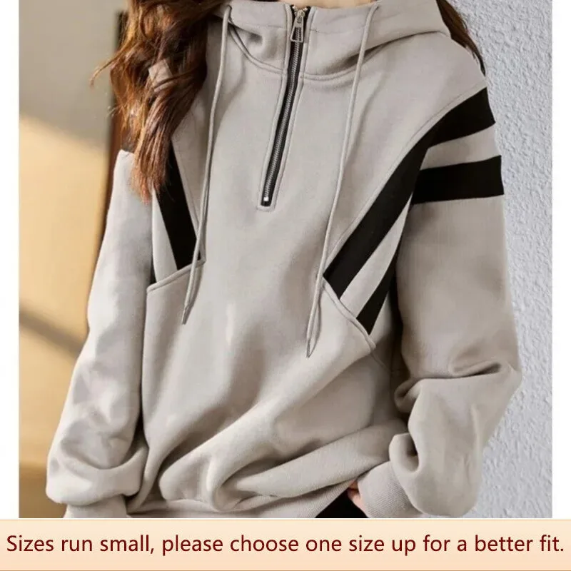 Fleece-lined-Non-fleece-Pullover-Sweatshirt-Loose-fit-Slimming-Casual ...