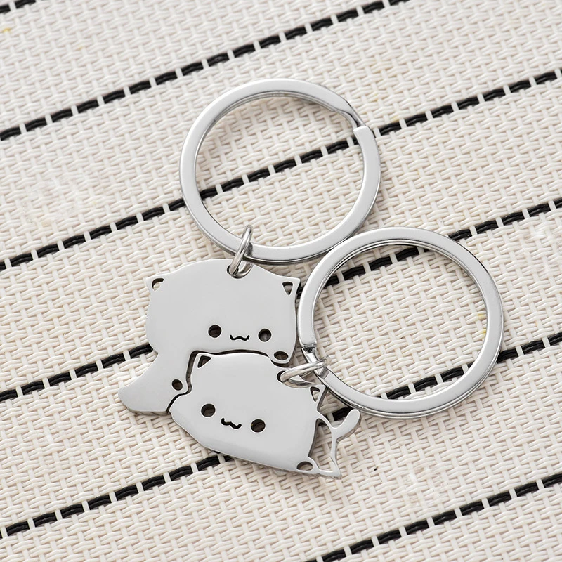 Cute-Cat-Keychain-Stainless-Steel-Key-ring-Couple-Lover-Animal-Matching ...