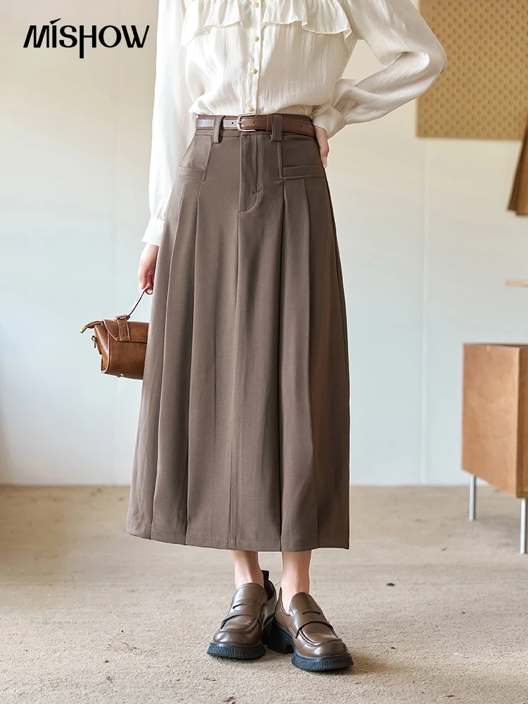 MISHOW Women's Midi Skirt 2023 Autumn Academy Pleated Commuter A-LINE ...