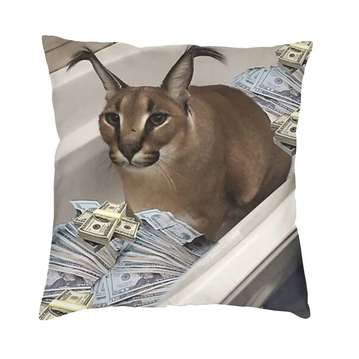 Big Floppa Cash 귀여운 밈 베개 케이스, 부드러운 패브릭 쿠션 커버 장식, 카라칼 고양이 던지기 베개 케이스 커버 ...