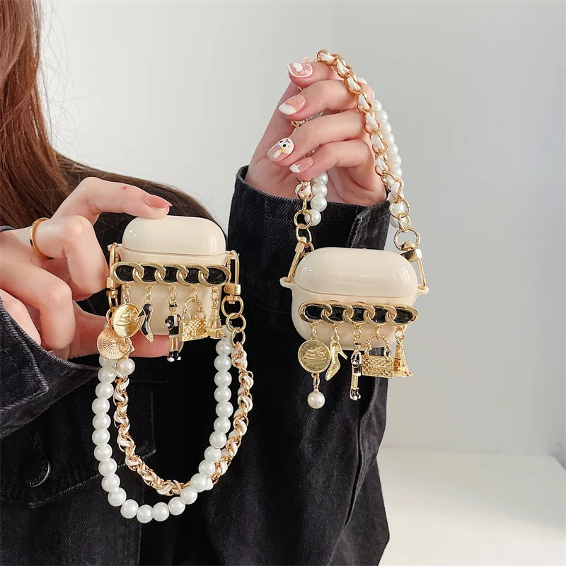 Luxury-Metal-Pearl-Chain-Pendant-For-apple-AirPod-1-2-Pro-Cover-For ...
