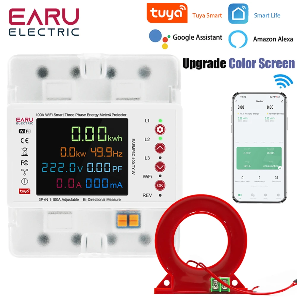 3P-100A-Tuya-WiFi-Smart-Bi-Directional-Energy-Power-kWh-Meter-Leakage ...