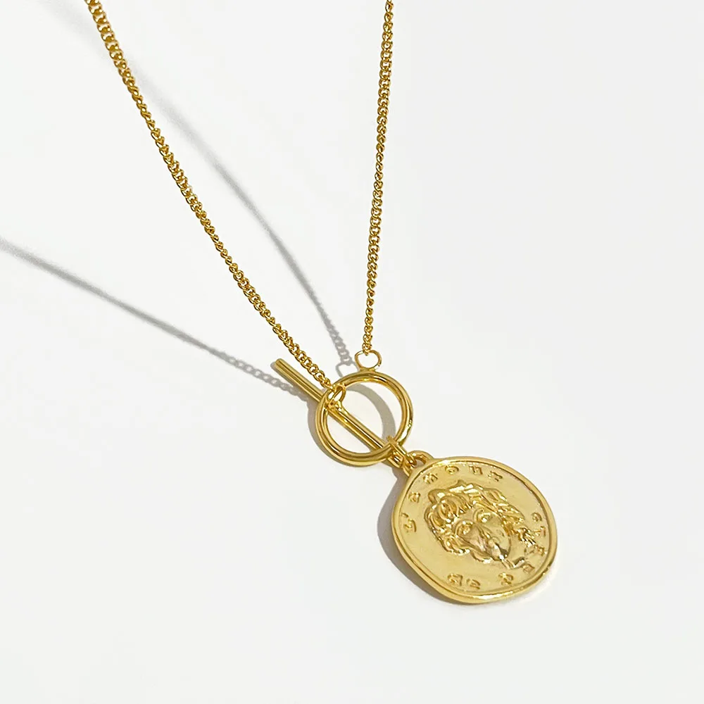 Peri'sbox Chic Gold Color Portrait Coin Pendant Necklaces 925 Sterling ...