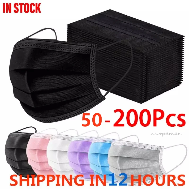 50-200pcs-Masks-Disposable-Nonwove-3-Layer-Ply-Filter-Mask-Adult-Mouth ...