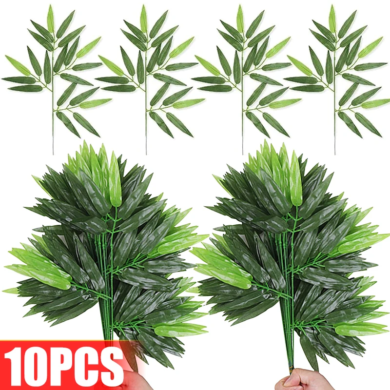 20 Leaves Artificial Bamboo Leaf Fake Lifelike Green Plant for ...