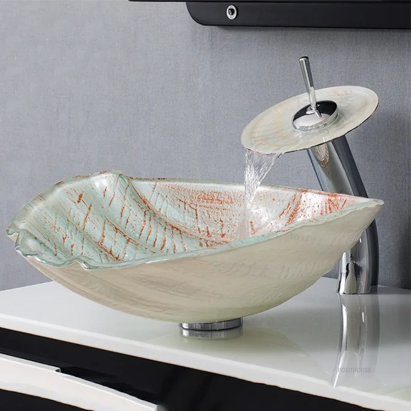 Creative-Shell-Bathroom-Sink-Tempered-Glass-Art-Wash-Basin-Bathroom ...