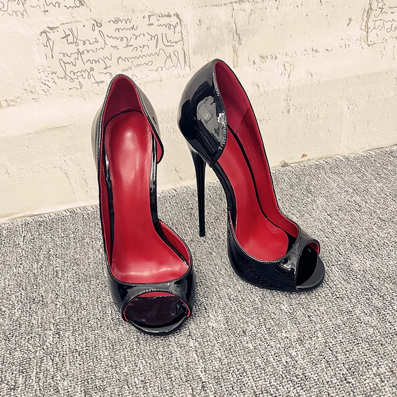 CACA-16cm-High-Heels-Peep-Toe-Sandals-Women-Pumps-Side-Shallow-Fetish ...