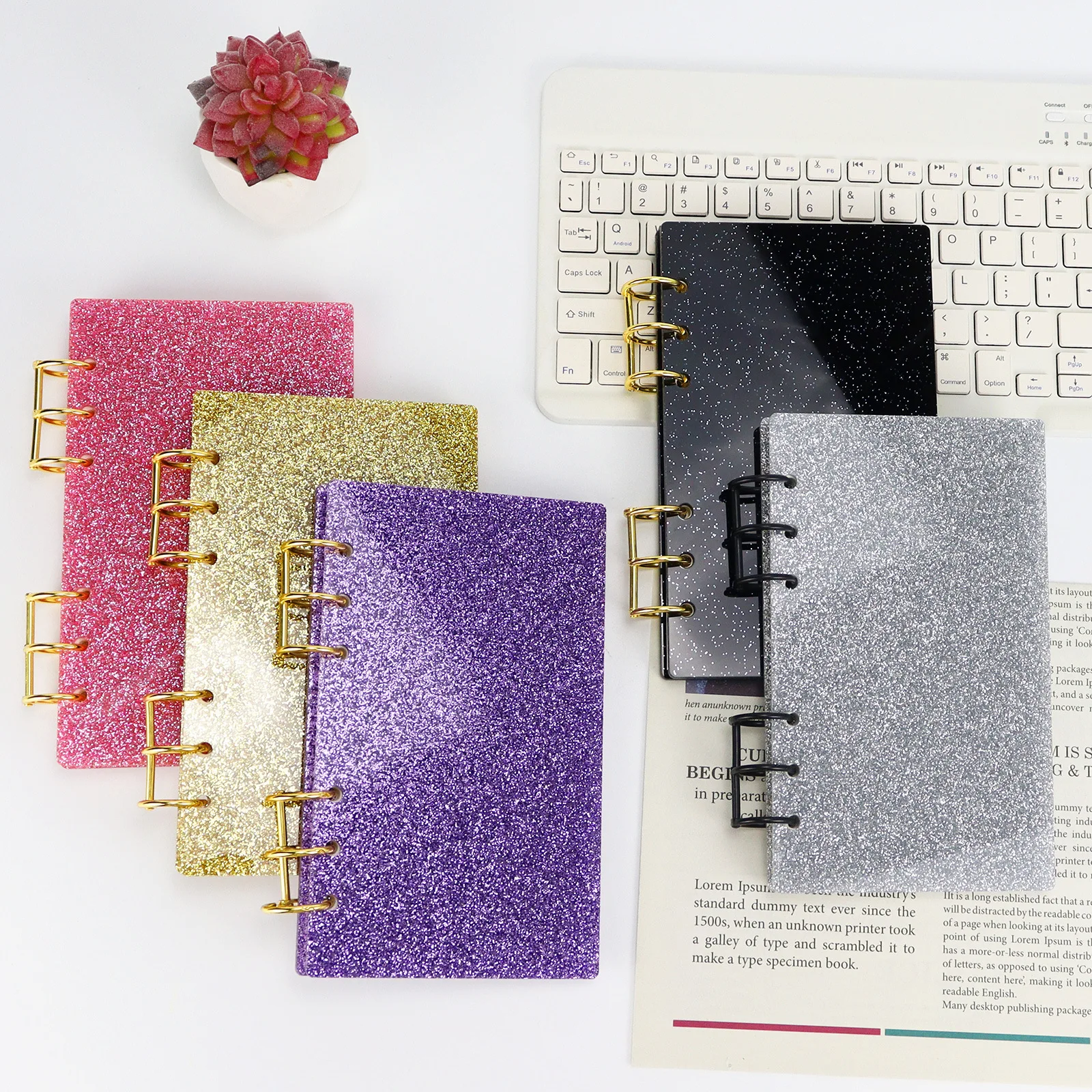 A6 Glitter Transparent Acrylic Loose Leaf Binder Cover DIY Account Book ...