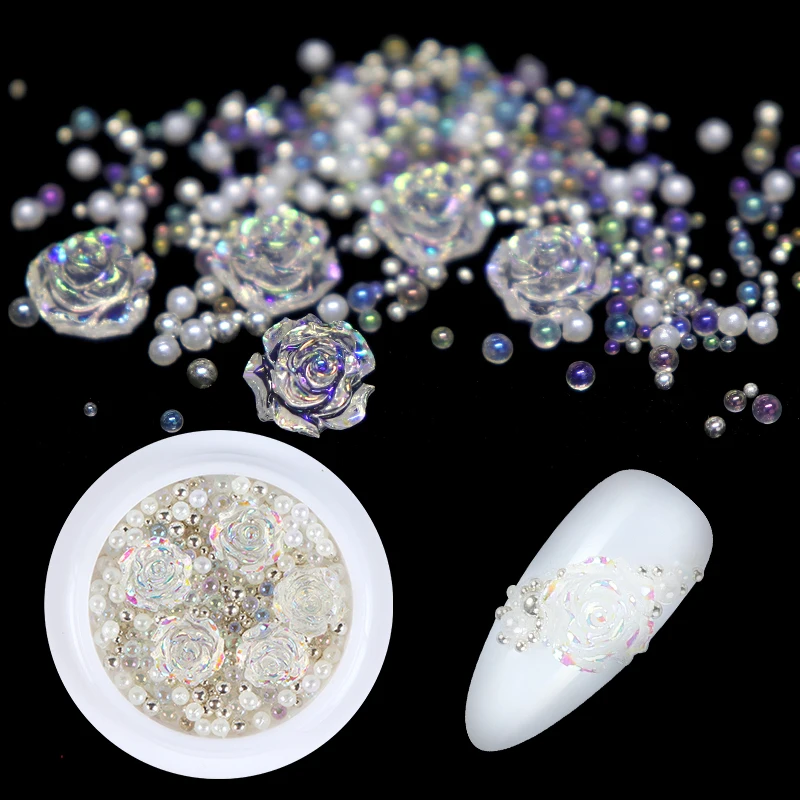 3D-Aurora-Flower-Crystal-Nail-Art-Rhinestones-Clear-Plastic-Pearl-Nail ...