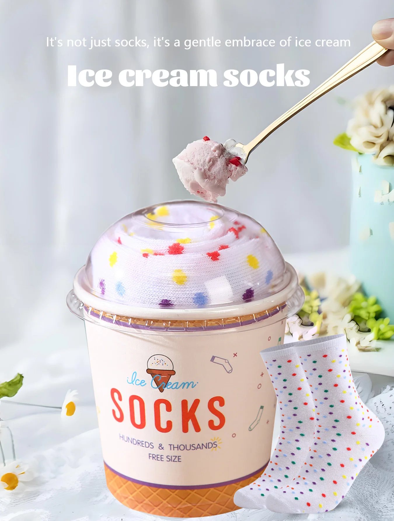 1 pair of medium-length unisex socks novel and interesting green ice ...