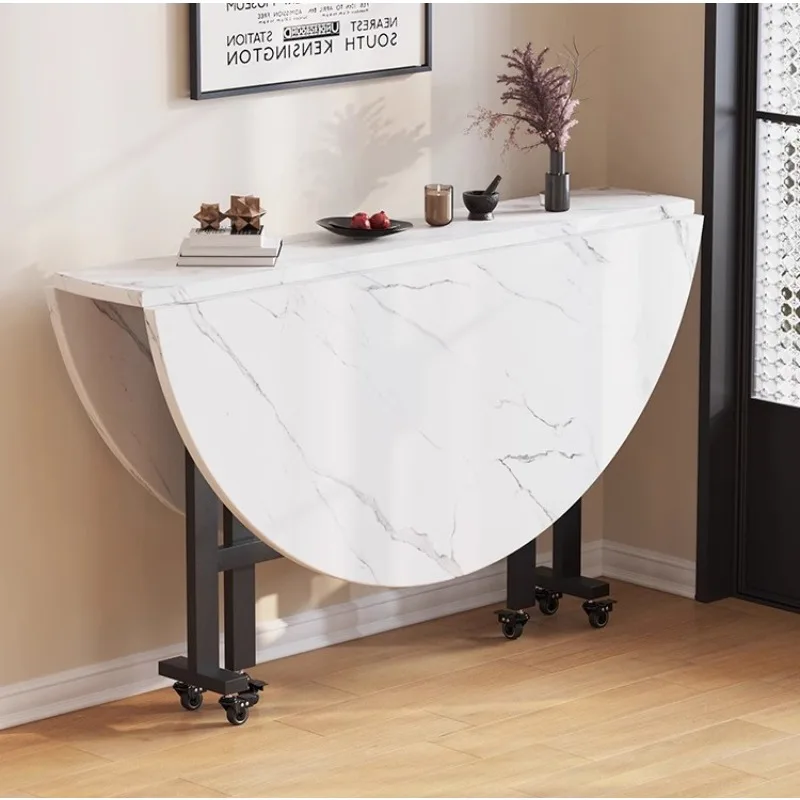 Folding round table household small apartment foldable dining table ...