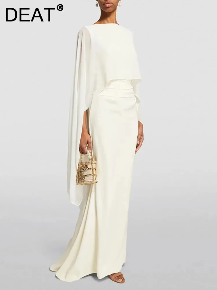 DEAT-Women-Fashion-2-Pcs-Set-Dress-Detachable-Short-Cloak-Folds ...