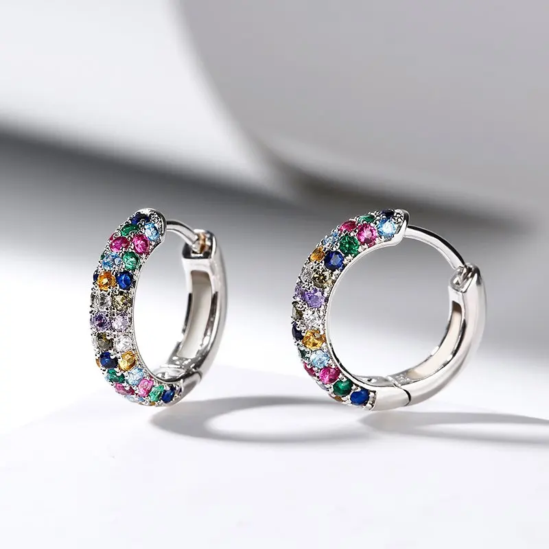 Fashion-silver-plate-Round-Mini-Earrings-Set-Half-Hoop-Colorful-Zircon ...