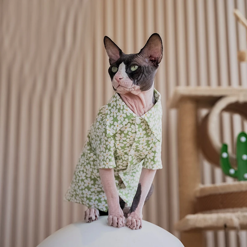 Summer Sphynx Hairless Floral Shirt Cat Clothes for Cat Devon Rex Conis ...