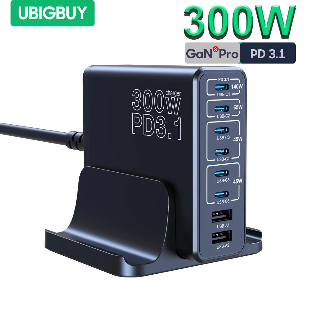 Ubigbuy-300W-GaN-Charger-Desktop-Charging-Station-140W-PD3-1-Fast ...