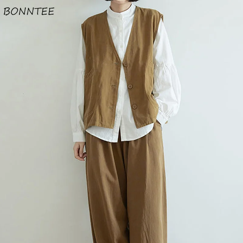 Vests Women Spring Japanese Style Stylish Vintage Cozy Unisex V-neck ...