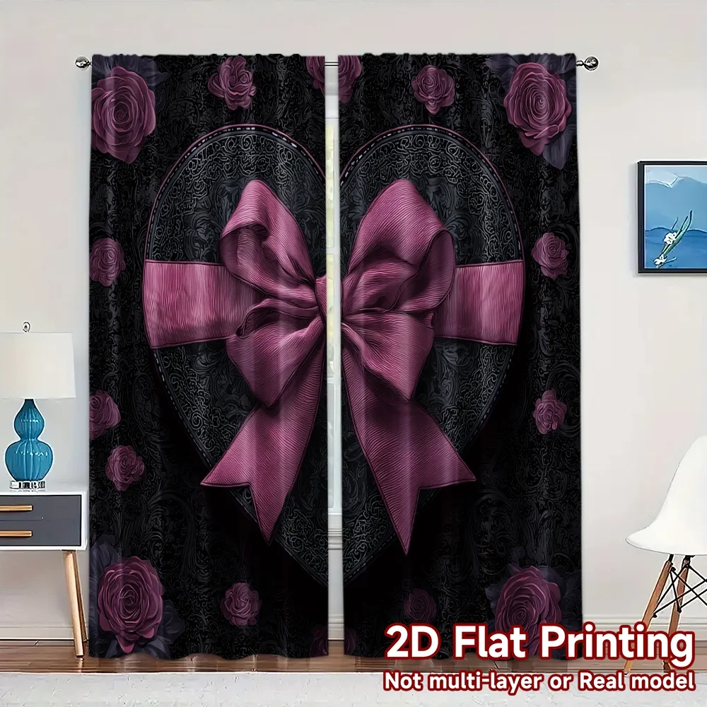 2D Flat Printing,JIT 2pcs, Curtains (Without Rod) Heart Ribbon Dream ...