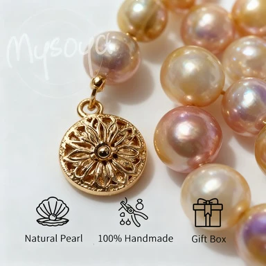 MYSOYA 10-12mm Classic Pink Purple Edison Freshwater Pearls With Gift ...
