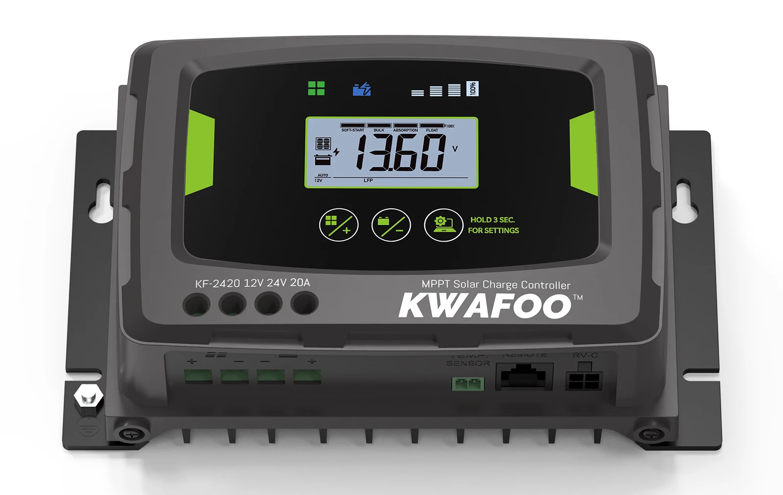 20A 12V 24V Auto MPPT Solar Charge Controller with APP Control Backlit ...