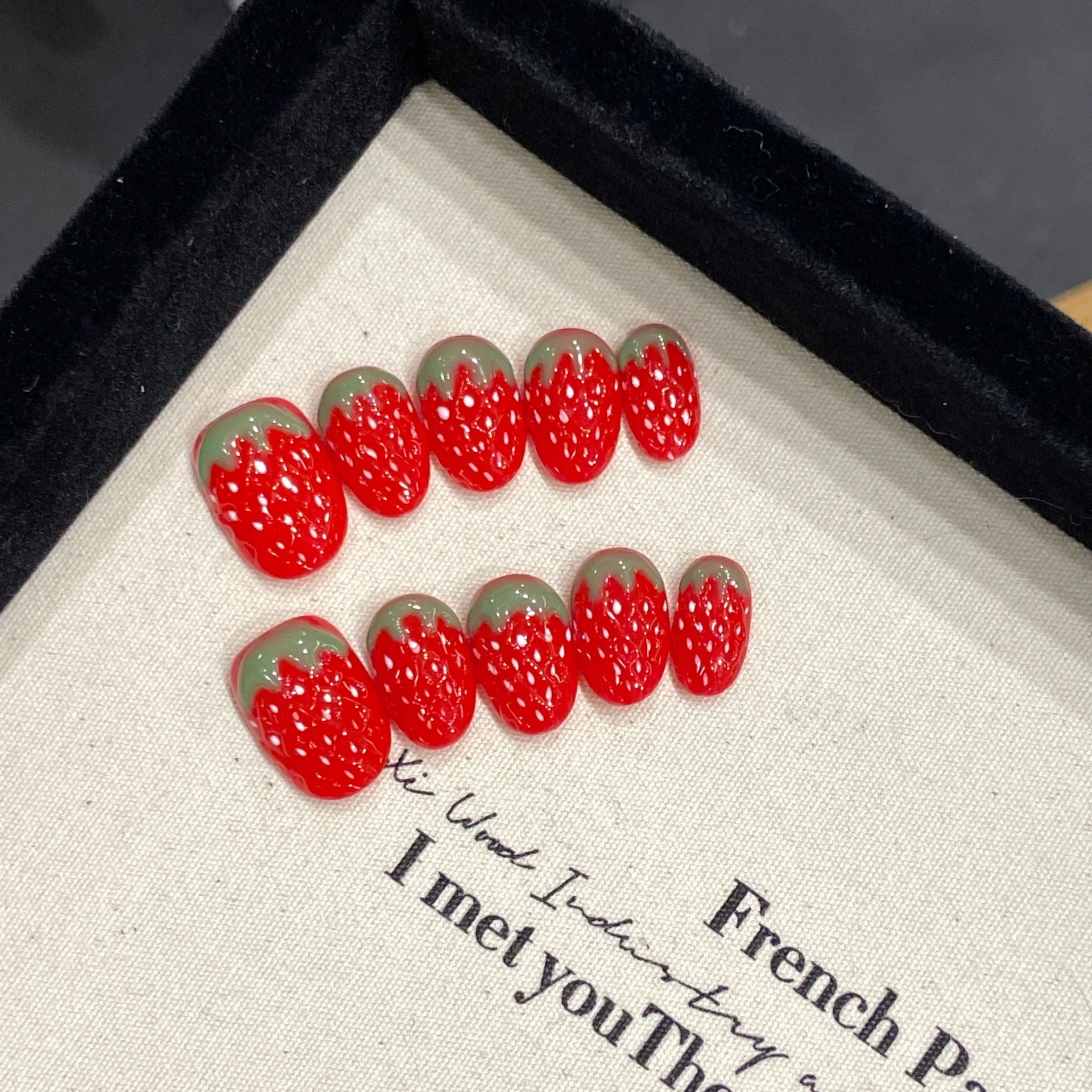 Handmade-Red-3D-Strawberry-Press-On-Nails-Cute-Hand-drawn-Summer-Sweet ...