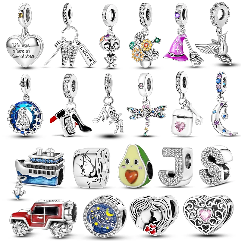 Charms Silver Plated Beads Moon Flower Heart Pendants For Woman Fit ...