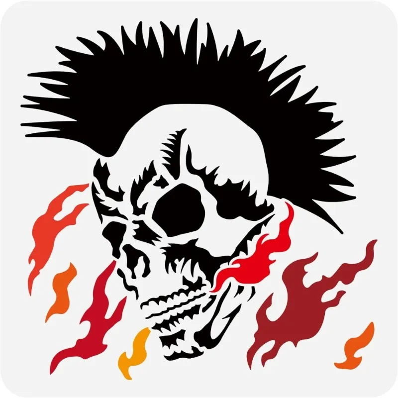 1pc-Rock-Punk-Painting-Stencil-11-8x11-8inch-Mohawk-Skull-Head-Drawing ...